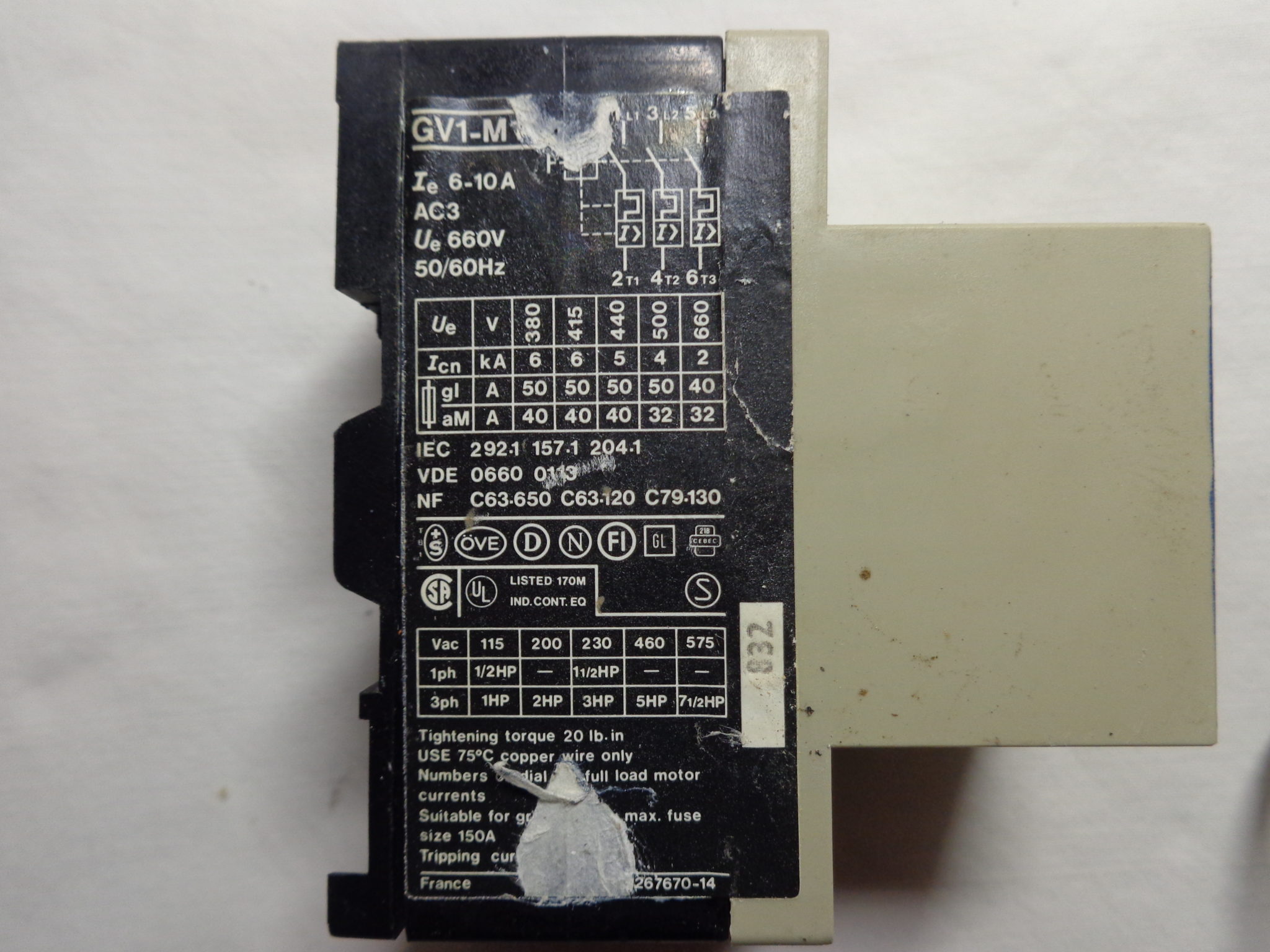 Telemecanique GV1 – M14 6-10A Motorschutzschalter + GV1-A01 - Michl's ...